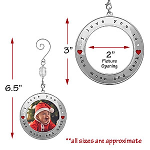 Baby's First Christmas Photo Ornament - I Love You to The Moon and Back - Gift/Storage Bag Included