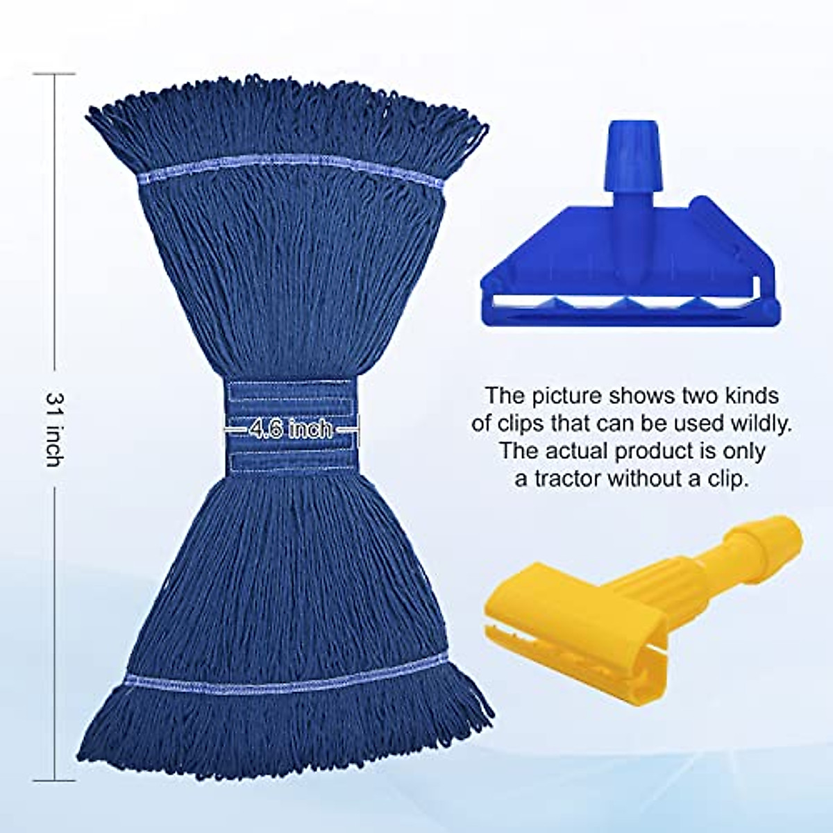 3 Pack,String Cotton mop Heads, Rope mop Heads, Heavy Duty Commercial mop Heads, Wet Industrial Blue Cotton Ring end Replacement mop Heads, Industrial mop Heads, Machine Washable (Blue)