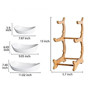 Jessie 3 Tiered Fruit Bowls Wooden Stand Ceramics Tiered Tray Decor Serving Fruit Cup Cake Dessert for Party Wedding Farmhouse (White Porcelain)