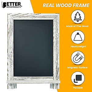 Better Office Products Framed Tabletop Chalkboard Sign, 9.5" x 14", Rustic Wood Frame, Small Magnetic Chalkboard with Built-in Ledge and Folding Stand, One White Chalk Marker Included,(Whitewash)