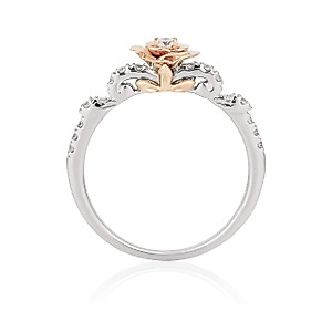 Jewelili Enchanted Disney Fine Jewelry Sterling Silver and 10K Rose Gold With 1/4Cttw Diamond Belle Rose Ring