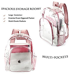 Clear Backpack for Girls, See Through Backpack Transparent Plastic Bookbags for Women for School Festival Concert (Rose/Pink)