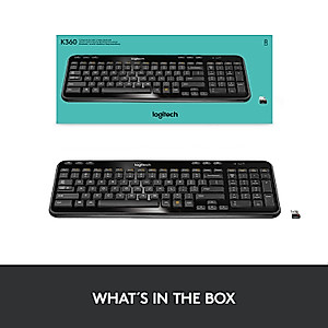 Logitech K360 Wireless USB Desktop Keyboard — Compact Full Keyboard, 3-Year Battery Life (Glossy Black)