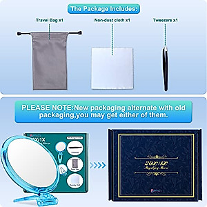 5Inch,20X Magnifying Mirror, Two Sided Mirror, 20X/1X Magnification, Folding Makeup Mirror with Handheld/Stand,Use for Makeup Application, Tweezing, and Blackhead/Blemish Removal. (Blue)