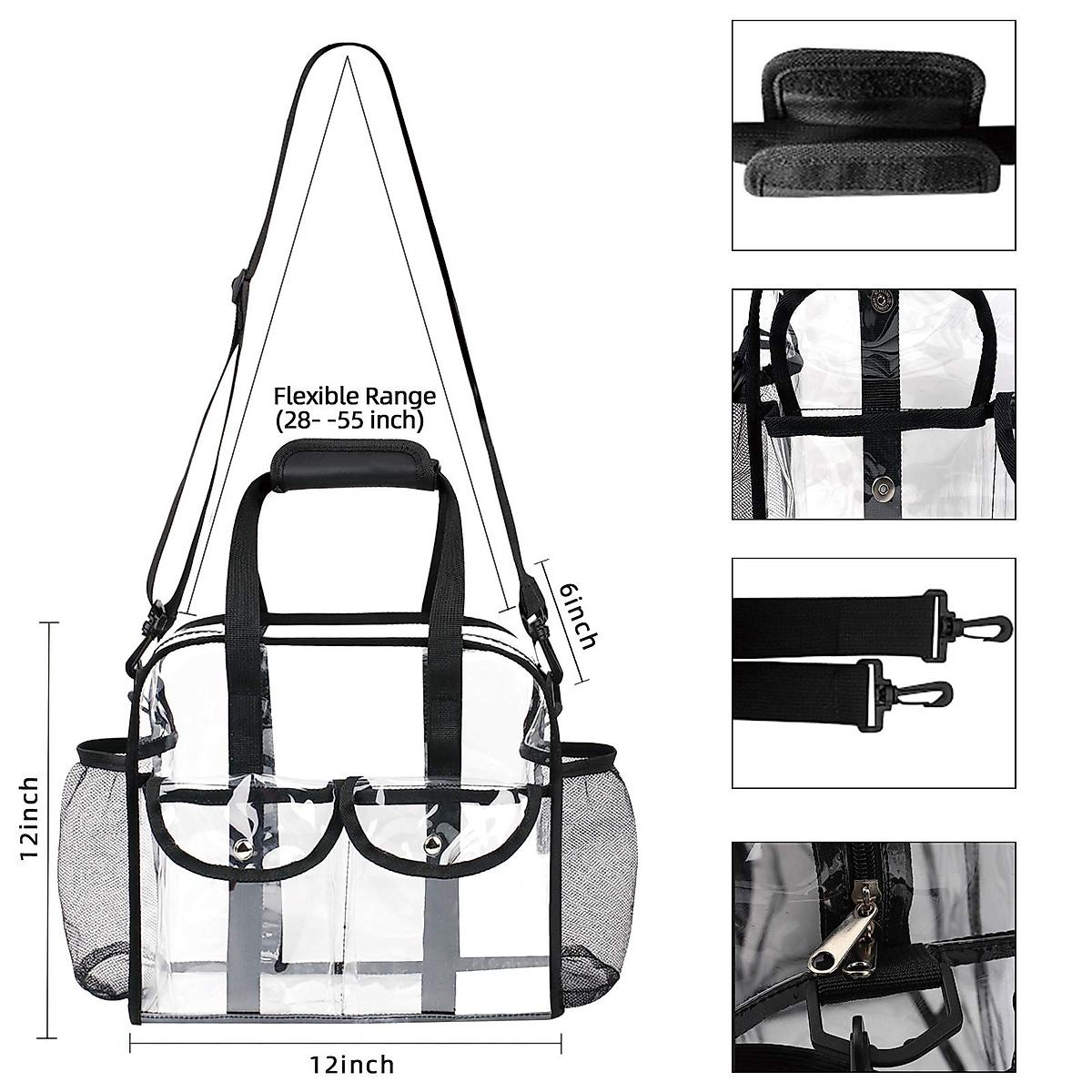 MOFASVIGI Clear Bag Stadium Approved Transparent Waterproof Clear Tote Bags for Work, Sports Games, Concerts,Travel-12 x12 x6