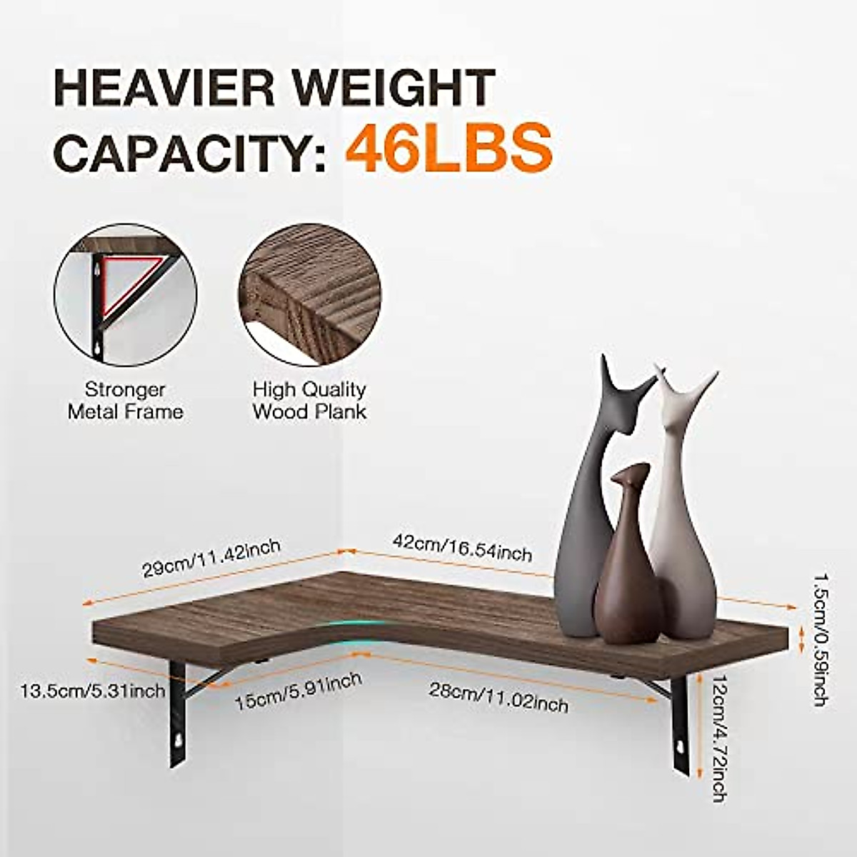 Corner Floating Shelves Set of 4, Rustic Corner Shelf Wall Mounted Organizer Displays Storage Rack, Wood Wall Shelf for Bedroom Kitchen Living Room Bathroom Office