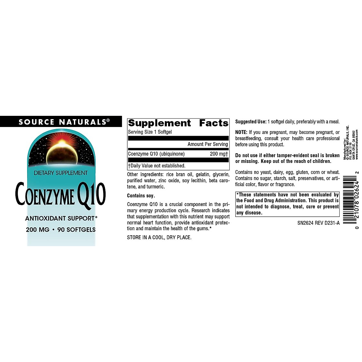 Source Natural Coenzyme Q10, Antioxidant Support*, For Heart, Brain, Immunity, & Liver Support, 200 mg - 90 Softgels