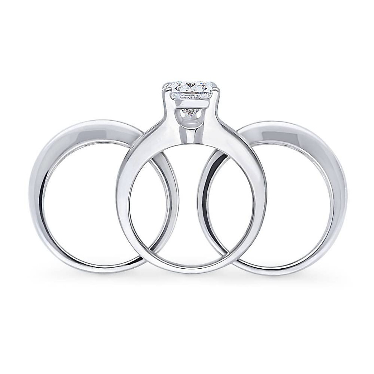 BERRICLE Sterling Silver Solitaire Wedding Engagement Rings 3 Carat Pear Cut Cubic Zirconia CZ Ring Set for Women, Rhodium Plated Size 7