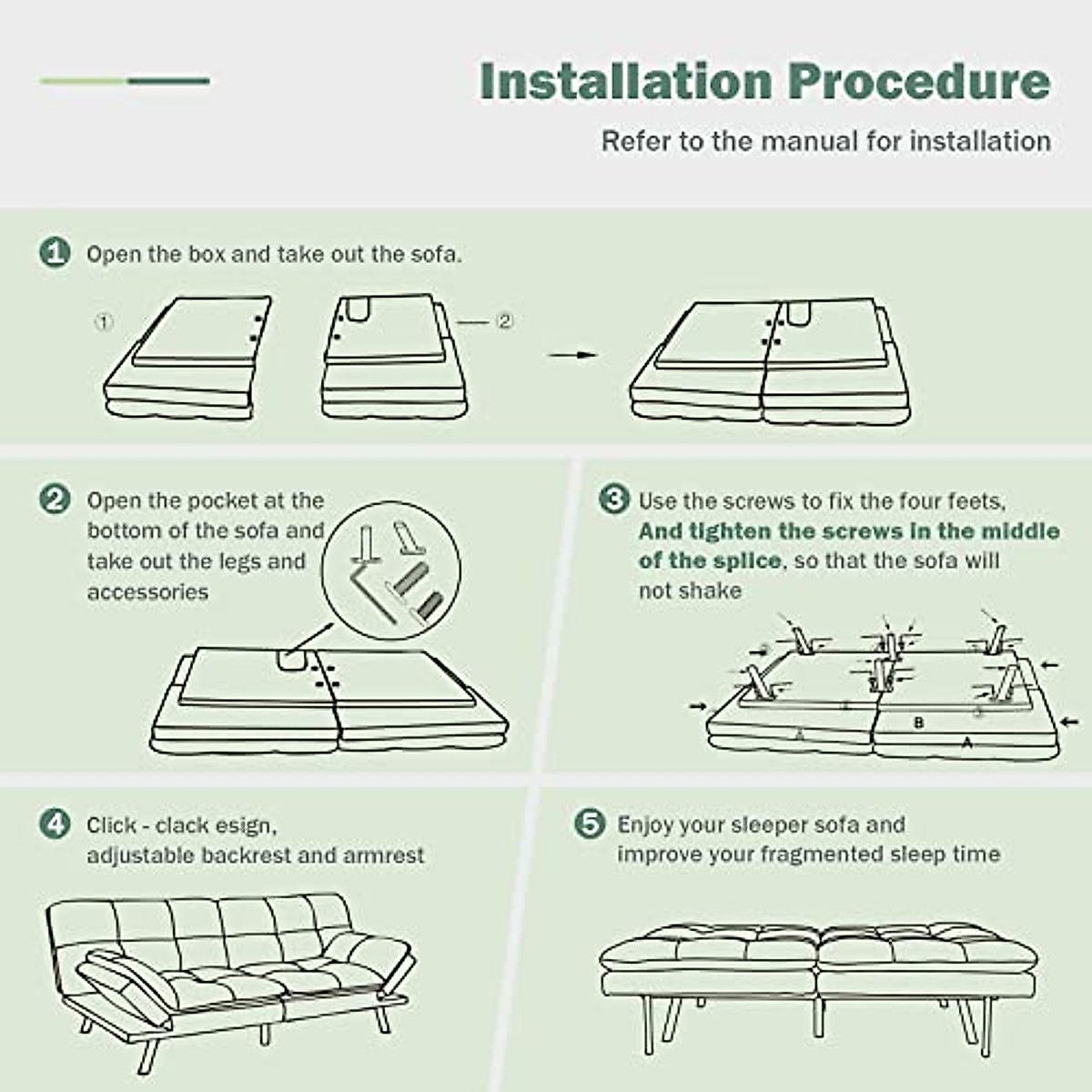 Hcore Convertible Futon Sofa Bed,Black Leather Memory Foam Loveseat Futons Sofa Couch,Small Euro Lounger Sofa for Compact Living Spaces,Apartment,Dorm,Studio,Guest Room, Home Office/Black Leather