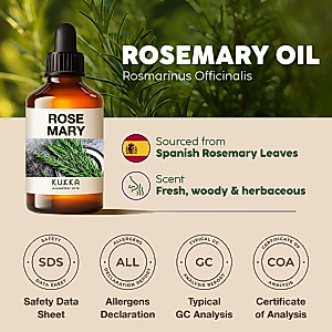 Rosemary Oil for Hair (4 fl oz) & Peppermint Oil for Hair (0.34 fl oz) Set - 100% Natural Aromatherapy Grade Essential Oils Set - Kukka