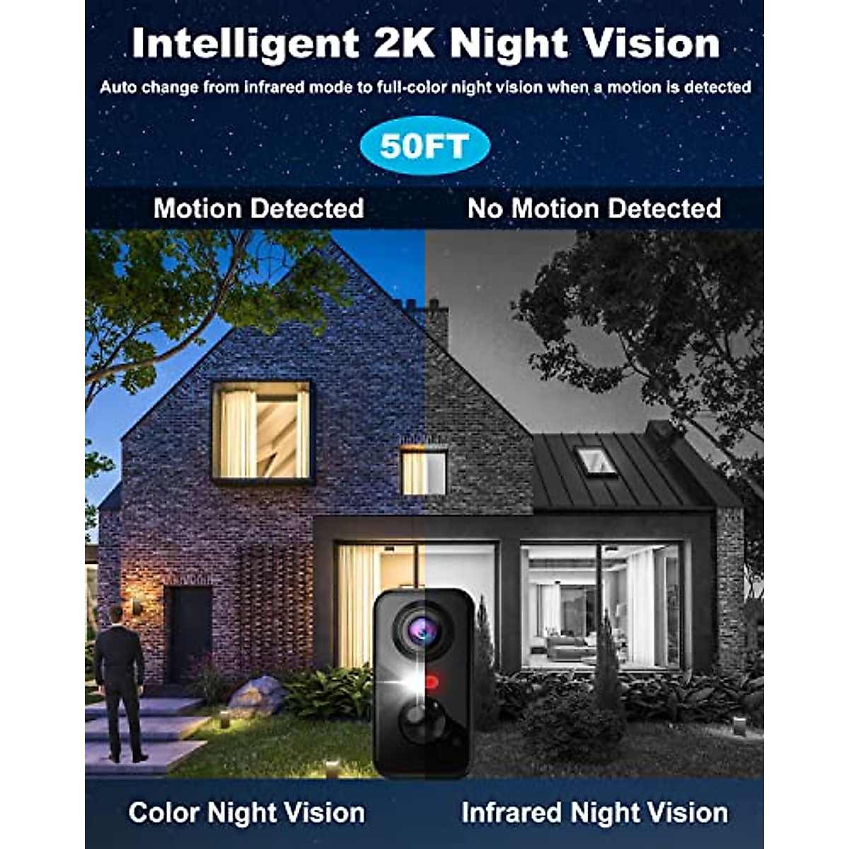 Wireless Cameras for Home Security Outdoor, 2K Color Night Vision Battery Powered WiFi Security Camera Spotlight/Siren Motion Detection 2-Way Talk Waterproof Cloud Storage Outdoor Camera Wireless 2PCS