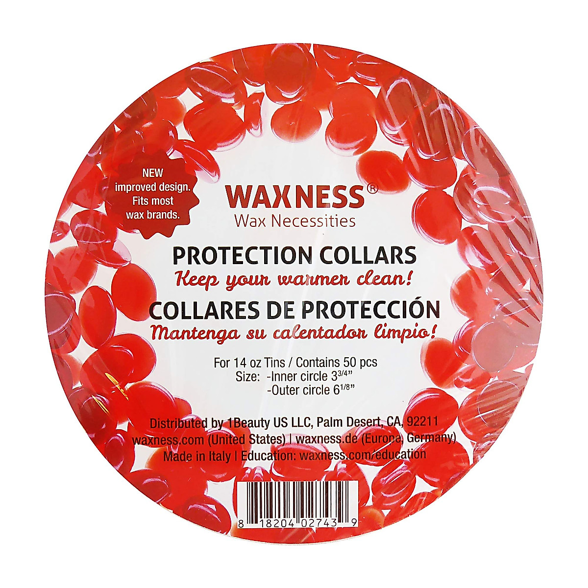 Waxness Waxing Multi-fit Protection Collars 50 Pack Red Fits Most 14 to 16 Ounces Tins and Pots