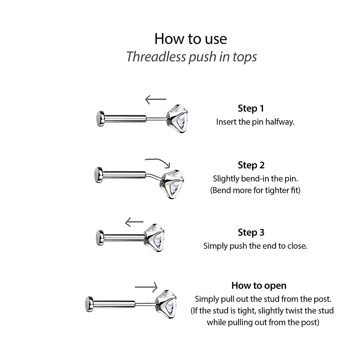 Jewseen 14K Solid Gold Snake Cartilage Earring 16g Flat Back Stud Helix Piercing Jewelry Tragus Earring Conch Stud Titanium Labret Post Lip Ring Nose Stud for Women Men