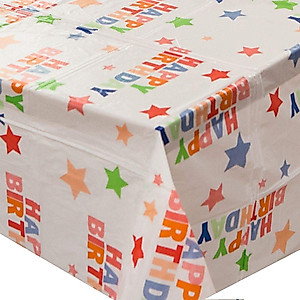 AB Volts Happy Birthday Tablecloth - 54" x 108" Rectangle Plastic Table Cloth for Birthday Parties, Birthday Picnics, Birthday Outings & Camping - Disposable Tablecloths