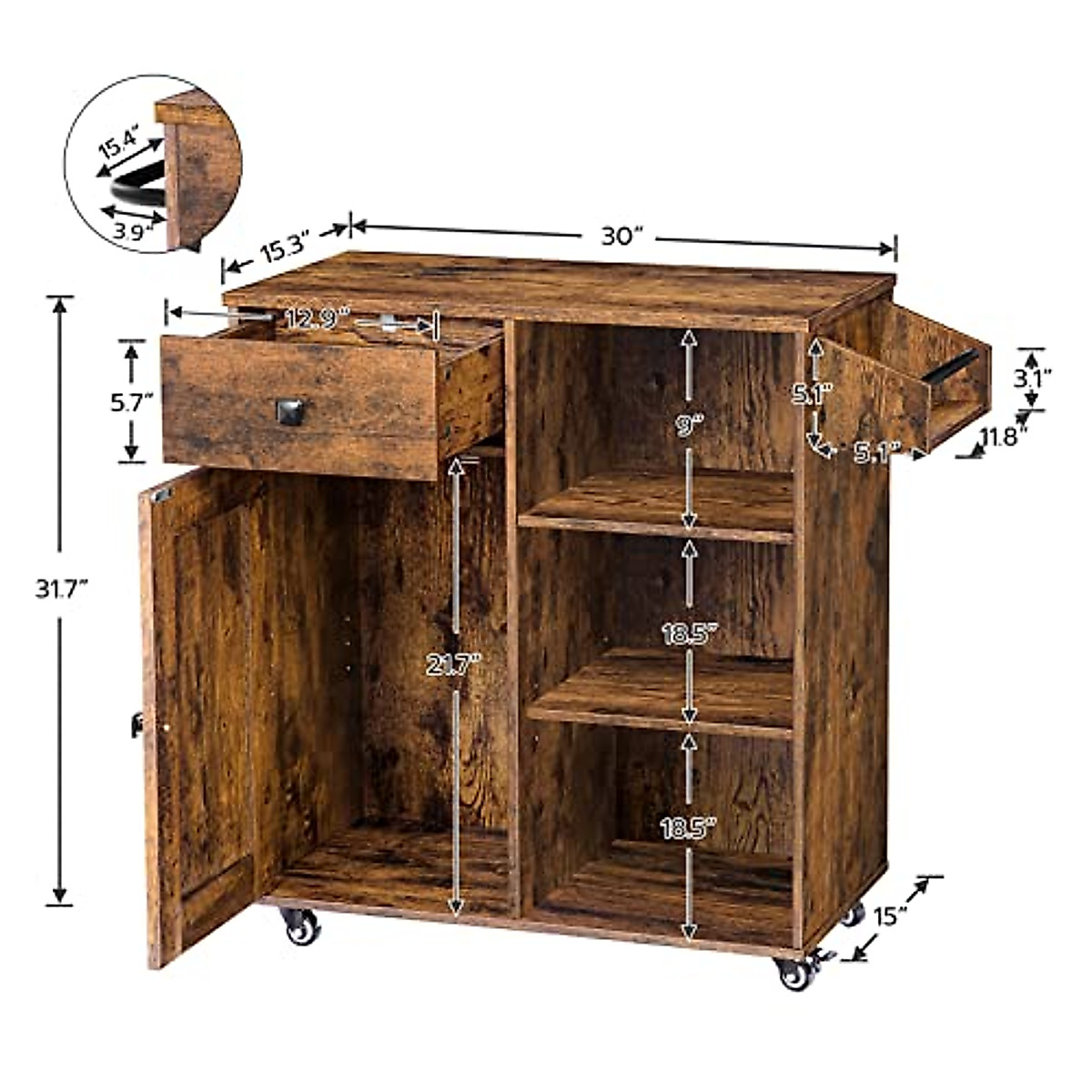 HOOBRO Kitchen Island, Kitchen Storage Cabinet with Drawer, Kitchen Cart with Spice Rack and Towel Rack, Saving Space, Easy Assembly, for Kitchen, Living Room, Rustic Brown BF12ZD01