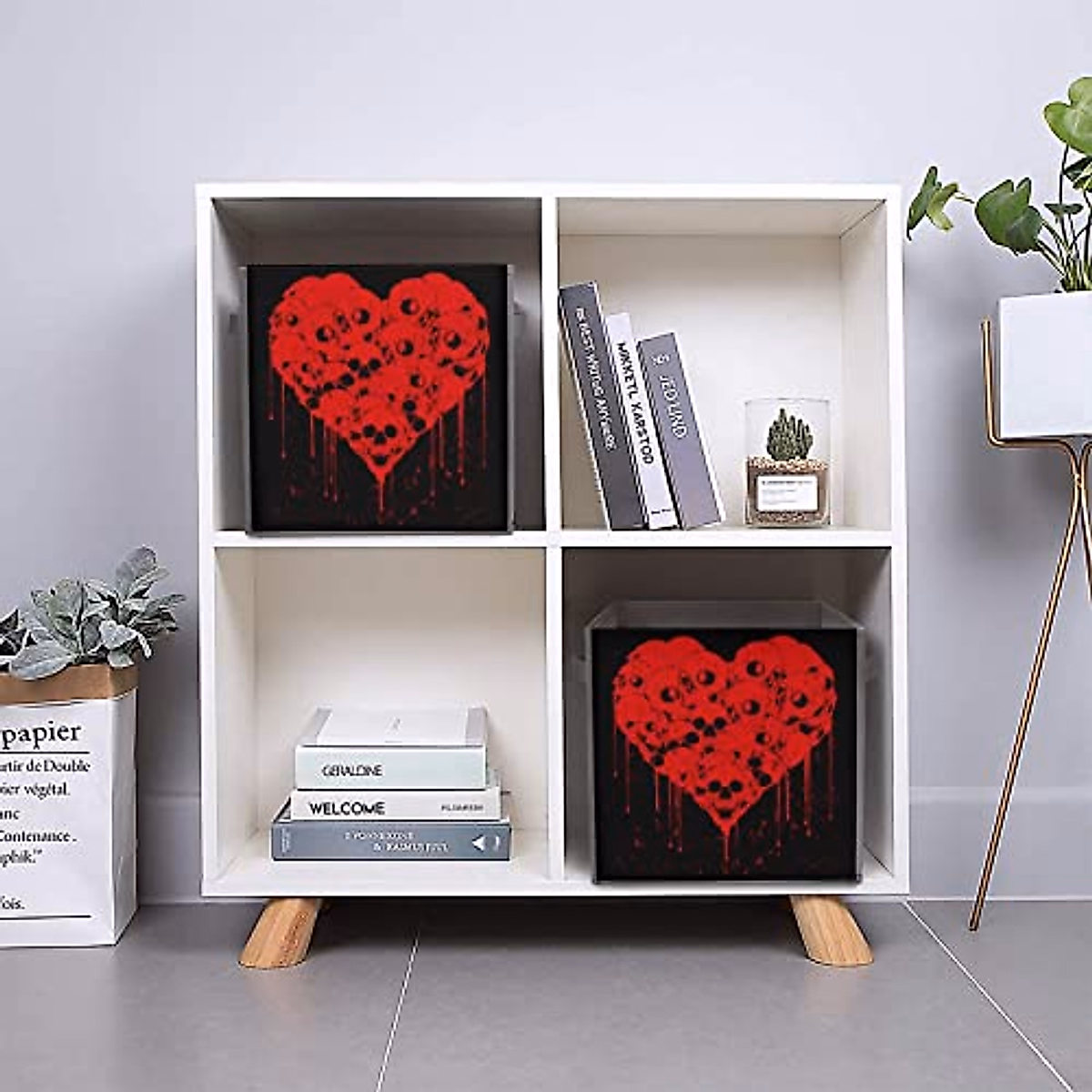 Skull Love Foldable Storage Bins Printd Fabric Cube Baskets Boxes with Handles for Clothes Toys, 11x11x11