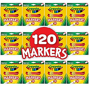 Crayola Broad Line Markers Bulk, 12 Marker Packs with 10 Colors, School Supplies, Gift for Kids