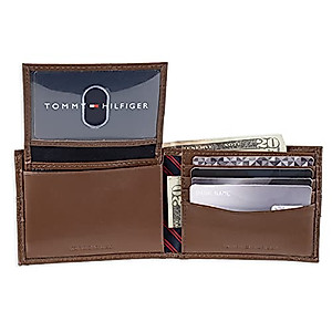 Tommy Hilfiger Men's Leather Wallet - Thin Sleek Casual Bifold with 6 Credit Card Pockets and Removable ID Window, Light Tan