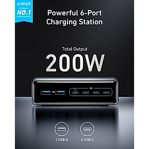 Anker Prime Charger, 200W 6-Port GaN Charging Station, USB-C PD Fast Charging Desktop Charger, Compatible with iPhone, Samsung, MacBook, Dell and More