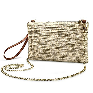 Straw Zipper Small Cross body bag Wristlet Clutch Womens Purse (Brown)