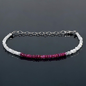 Vatslacreations 22CM White Rough Diamond Ruby Bracelet 2-3Raw Diamond Bracelet Ruby Bead Bracelet White Diamond Bracelet Uncut Diamond Bracelet