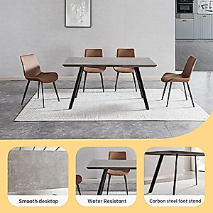Mid-Century Dining Table Set of 4, 47.2'' Modern Rectangular Table, Farmhouse MDF Slate Kitchen Table and Upholstered Faux Leather Chairs, 5-Piece Kitchen Dining Set(1 Table with 4 Brown Chairs)