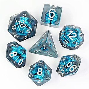 Cusdie 7Pcs/Set Polyhedral Dice Set Translucent Clouds DND Dice Set D&D Dice for Dungeons and Dragons RPG Game (Blue)