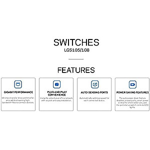 Linksys LGS108: 8-Port Business Desktop Gigabit Ethernet Unmanaged Switch, Computer Network, Wired Connection Speed up to 1,000 Mbps (Black, Blue)