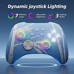 Mytrix Wireless Pro Controller, Hall Effect Bluetooth Controllers for Nintendo Switch, PC, Steam, iPad, Mac, Tablet, Laptop, with RGB Light/Macro Keys/Turbo Button, Bamboo Blue