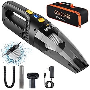BOKIC Car Vacuum Cleaner Cordless Rechargeable, Portable Handheld Vacuum with 2 Filters, High Power Mini Vacuum w/Attachments, Kit Essentials for Travel, RV Camper
