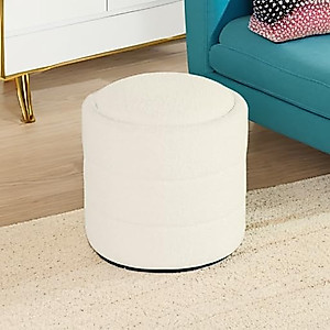 HomePop Storage Round Ottoman with Removable Lid Home Décor|Upholstered Round Foot Rest Ottoman - Cream Boucle