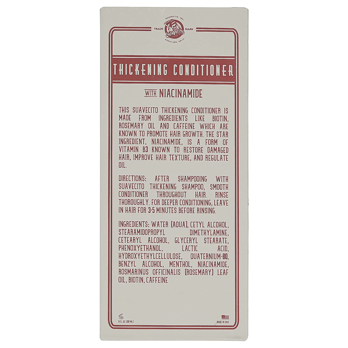 Suavecito Hair Thickening Conditioner With Niacinamide For Thinning Hair - Biotin Conditioner With Caffeine - Repairs Damaged Hair & Fights Hair Loss