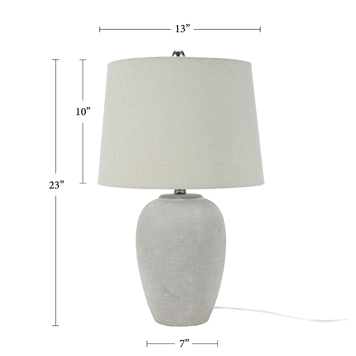Nourison 23" Grey Vintage Distressed Ceramic Pot Table Lamp for Bedroom, Living Room, End Table, with Grey Tapered Drum Shade