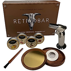 Cocktail Smoker Kit with Torch - Drink Smoker Infuser Kit - Torch Lighter, Chimney Drink Smoker for Whiskey, Bourbon, Stainless Steel Mesh, 4 Wood Chips - Home Bar Must Haves & Accessories (No Butane)