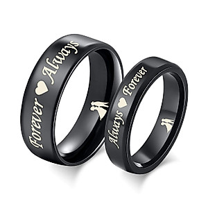 Always and Forever Titanium Stainless Steel Wedding Band Set Valentine Engagement Promise Couple Ring