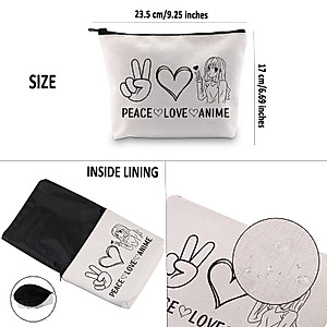 G2TUP Anime Lover Gift Peace Love Anime Makeup Bag Japan Anime Fan Cosmetic Bag Anime Merch Zipper Travel Bag (Peace Love Anime White Bag)
