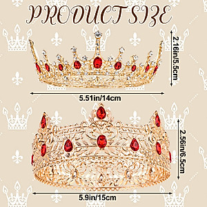 2 Pieces Prom King and Queen Crown Set King Crowns for Men Royal Crown with Red Rhinestone Crystal Crowns for Men Women Princess Crown Tiara Costume Headwear for Wedding Birthday Party Costume
