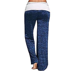 Andongnywell Women's Comfy High Waist Casual Loose Drawstring Wide Leg Lounge Pants (Blue,X-Large)