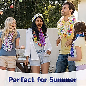 PREXTEX 40 Hawaiian Leis for Luau Party Decorations - Bulk Set of Silk Flower Necklace Leis - Tropical Theme Party Favors - Vibrant Colors Great Adults