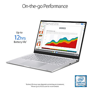 ASUS Chromebook C425 Clamshell Laptop, 14" FHD 4-Way NanoEdge Touch Screen, Intel Core m3-8100Y Processor, 4GB RAM, 128GB eMMC Storage, Backlit KB, Silver, Chrome OS, C425TA-AS348FT