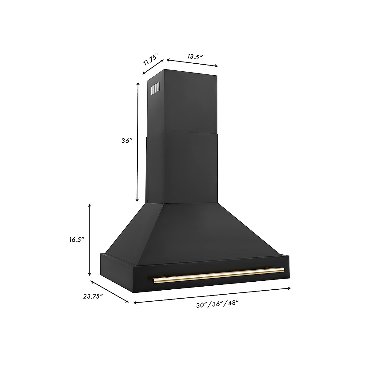 ZLINE 36" Black Stainless Steel Range Hood with Polished Gold Handle (BS655Z-36-G)