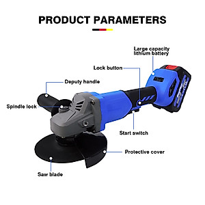 Cordless Angle Grinder with Brushless Motor, Adjustable 3-Speed Mode, with 30000mAh Li-Ion Battery and Charger, Non-Slip Grip, Discs for Cutting and Sanding, Angle Grinder Tool Kit for Cutting