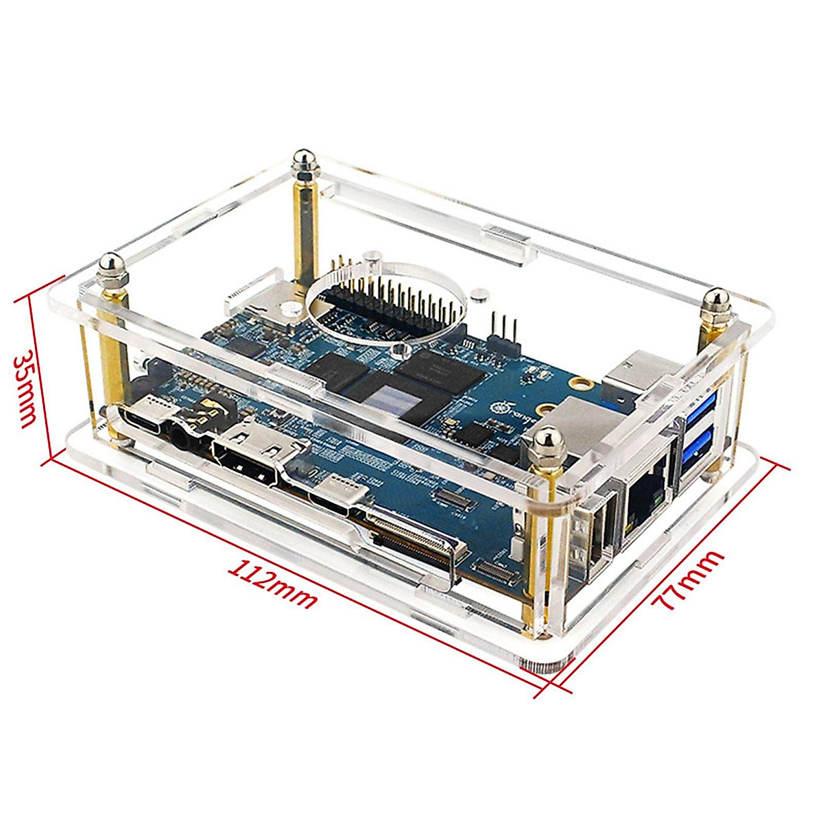 Clear Transparent Acrylic Enclosure Box Protective Shell Cover + Cooling Fan for Orange Pi 5