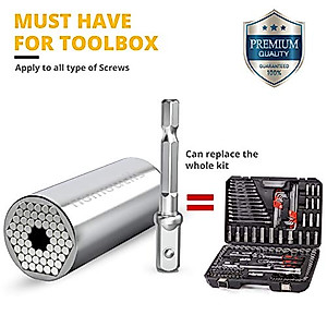 DIY Universal Socket Wrench Tools Set Adapter Handy Grip 7-19mm Stocking Stuffers Christmas Gifts for Men Rounded bolt/Screw Remover Multi-Function Mini Super Socket Holder Gadget Automotive Tool