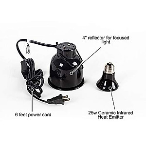 OIIBO Reptile Light Kit, Mini Deep Dome Lamp Fixture & 25W Heat Emitter, Optical Reflection Cap Cover of 4” Bottom Bundle with Heat Lamp Emitter (Deep Dome+1PCS Heat emitter)