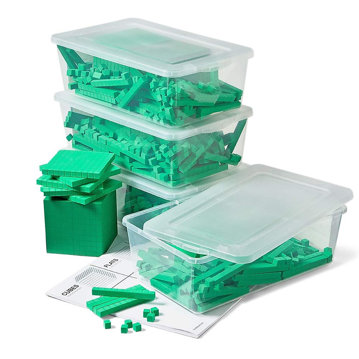 hand2mind Green Foam Base Ten Blocks Complete Set, Place Value Blocks, Counting Cubes for Kids Math, Base Ten Blocks Classroom Set, Math Blocks Kindergarten, Base 10 Math Manipulatives (Set of 644)