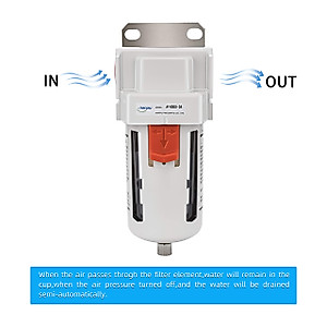 NANPU 1/2" NPT Compressed Air Line Filter, 5 Micron Brass Element, Bracket, Poly Bowl, 145 psi
