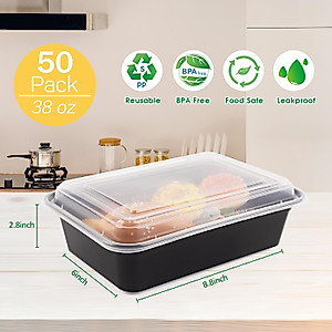 Azure Zone, 38 oz, 50-Pack Rectangular Meal Prep Food Container with Lid - One Compartment - Stackable - Freezer/Microwave/Dishwasher Safe - Reusable Storage - Portable - BPA Free