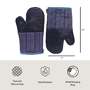 NAUTICA Home - Kitchen Oven Mitts with Silicone Grip, Heat Resistant up to 500 Degrees F, Cotton Potholders for Cooking, Set of 2, Navy 2-Way Stripes