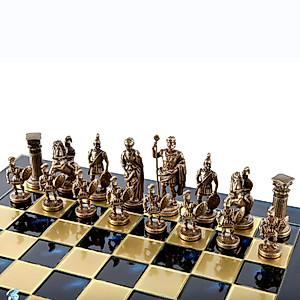 Manopoulos Greek Roman Army Large Chess Set - Blue&Copper - Blue Chess Board